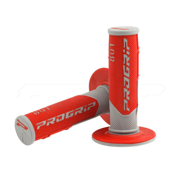Pro Grip 801 Dual Density Half Waffle MX Grips Grey/Red