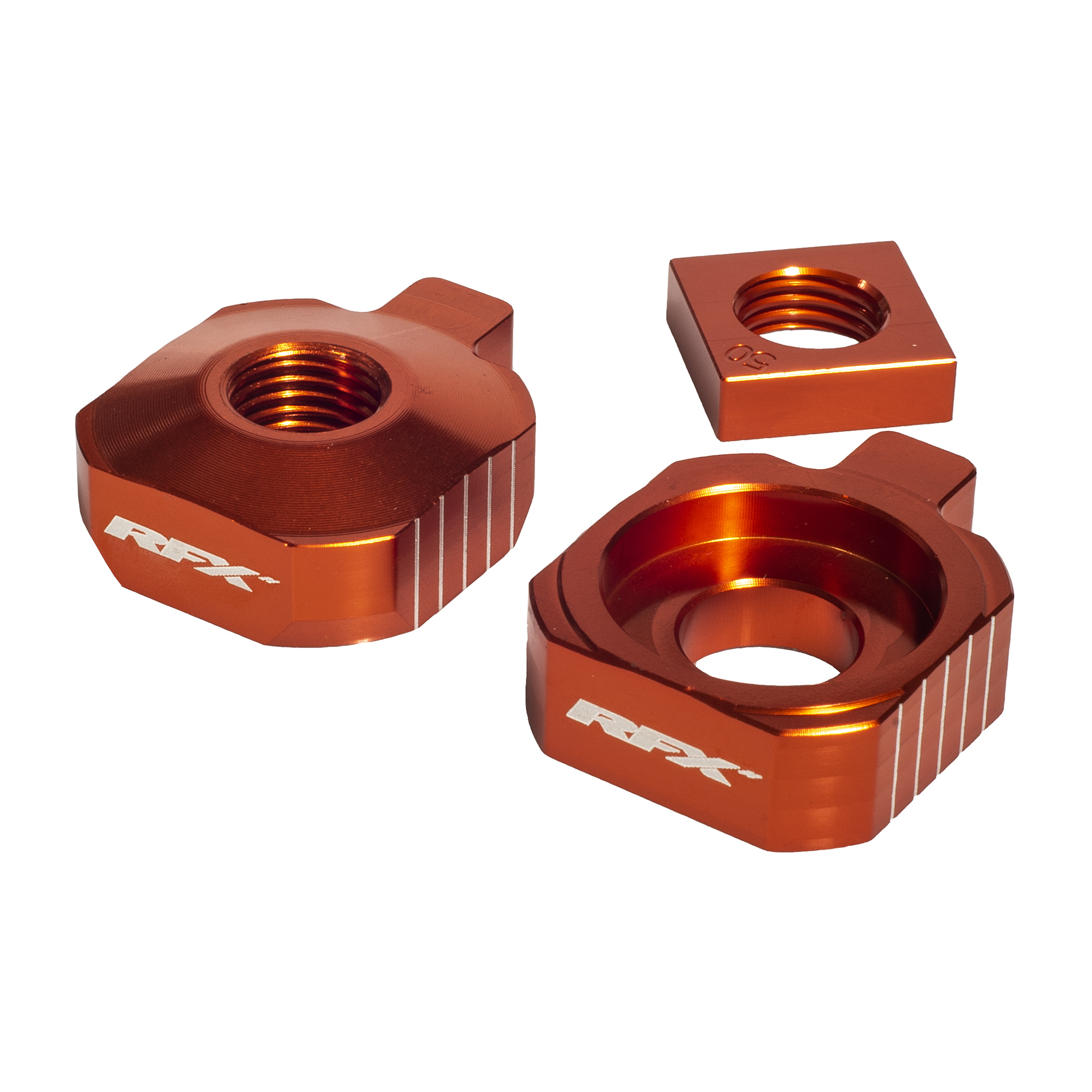 RFX Pro Rear Axle Adjuster Blocks KTM SX65 16-25 Orange
